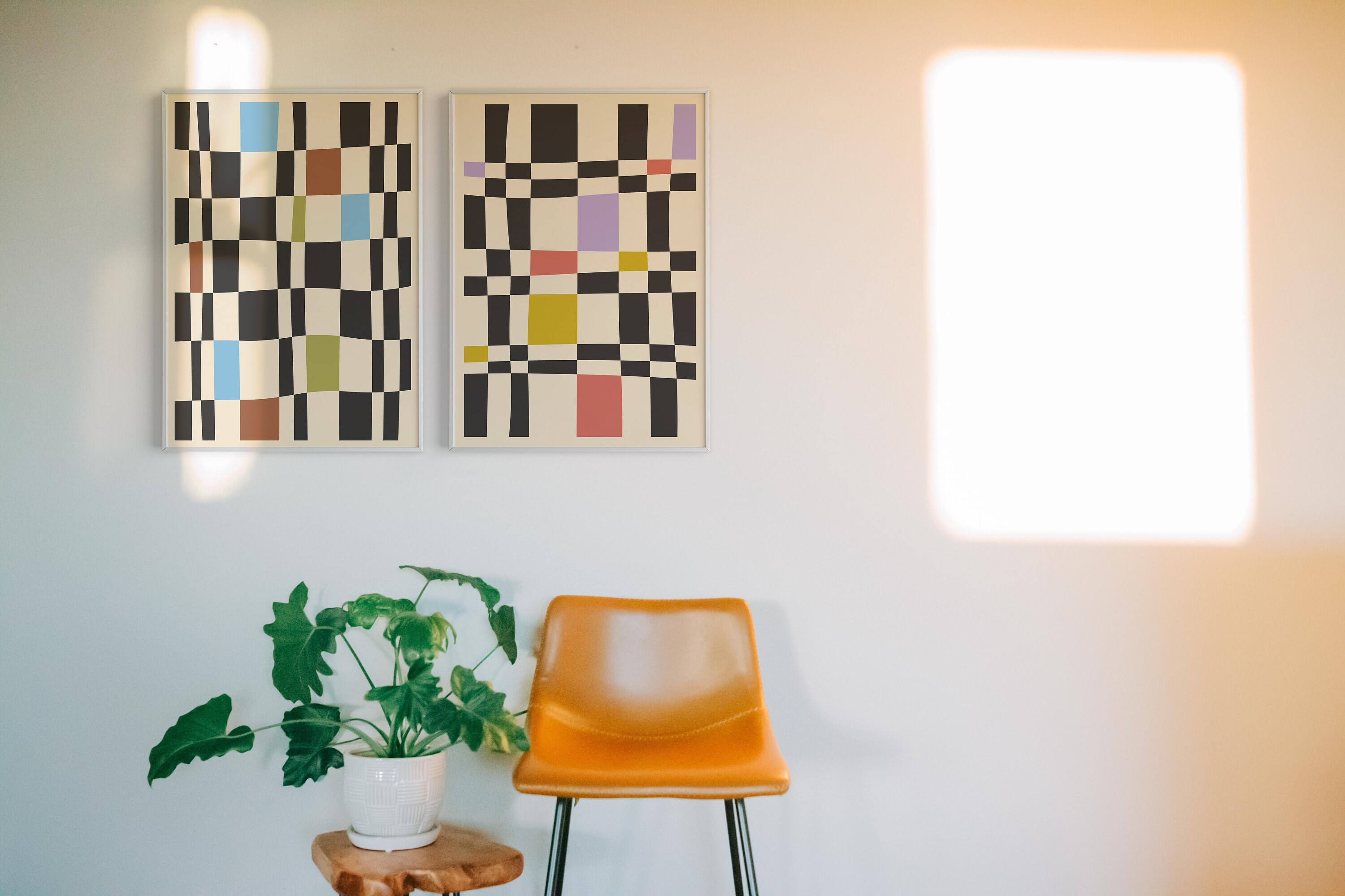 Checkered Art Set Printable Wall Art Trendy Checkered Wavy - Etsy