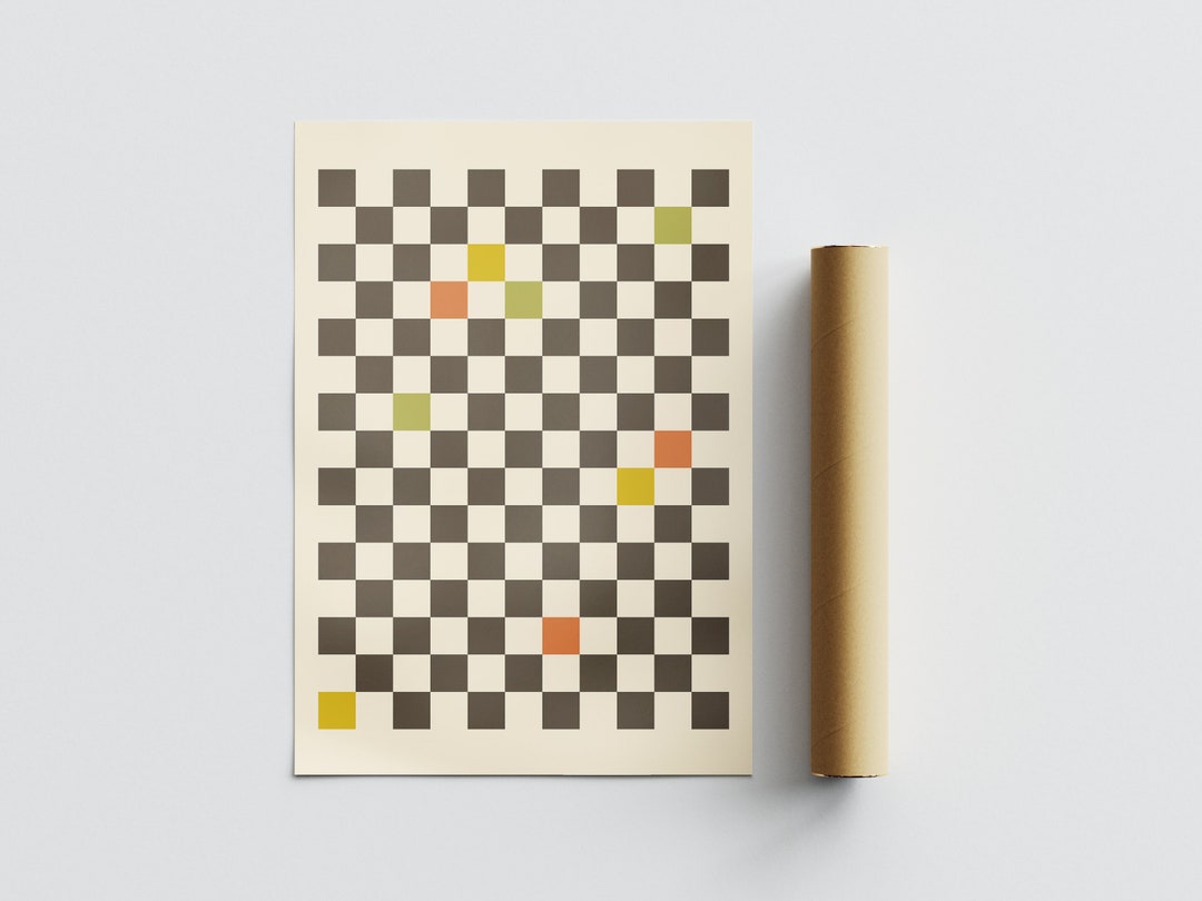 Checkered Wall Art, Retro Checkboard Poster, Boho Geometric Art Print ...