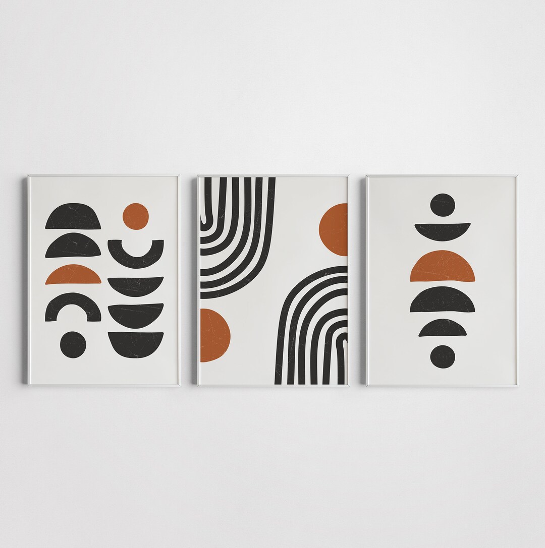 Boho Poster Set of 3 Prints, Mid Century Modern Printable Art, Gallery ...