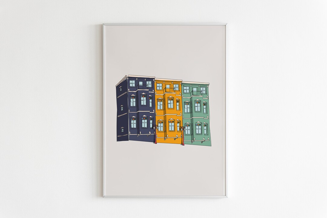 Building Poster - Printable Illustration - Modern Purple Yellow Green ...