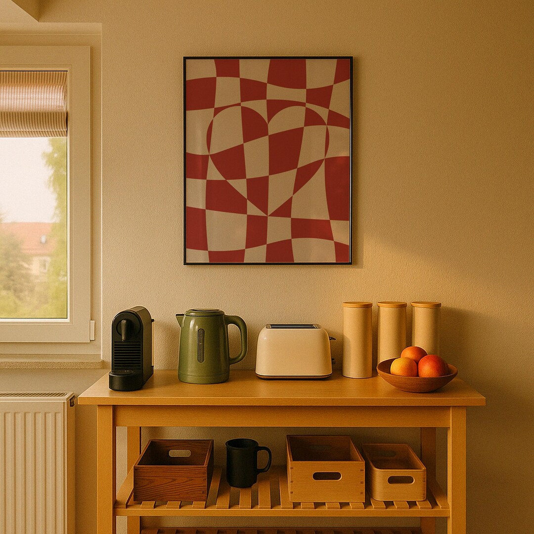 Red Checkered Heart Print: Psychedelic Retro Wall Art (digital Download ...