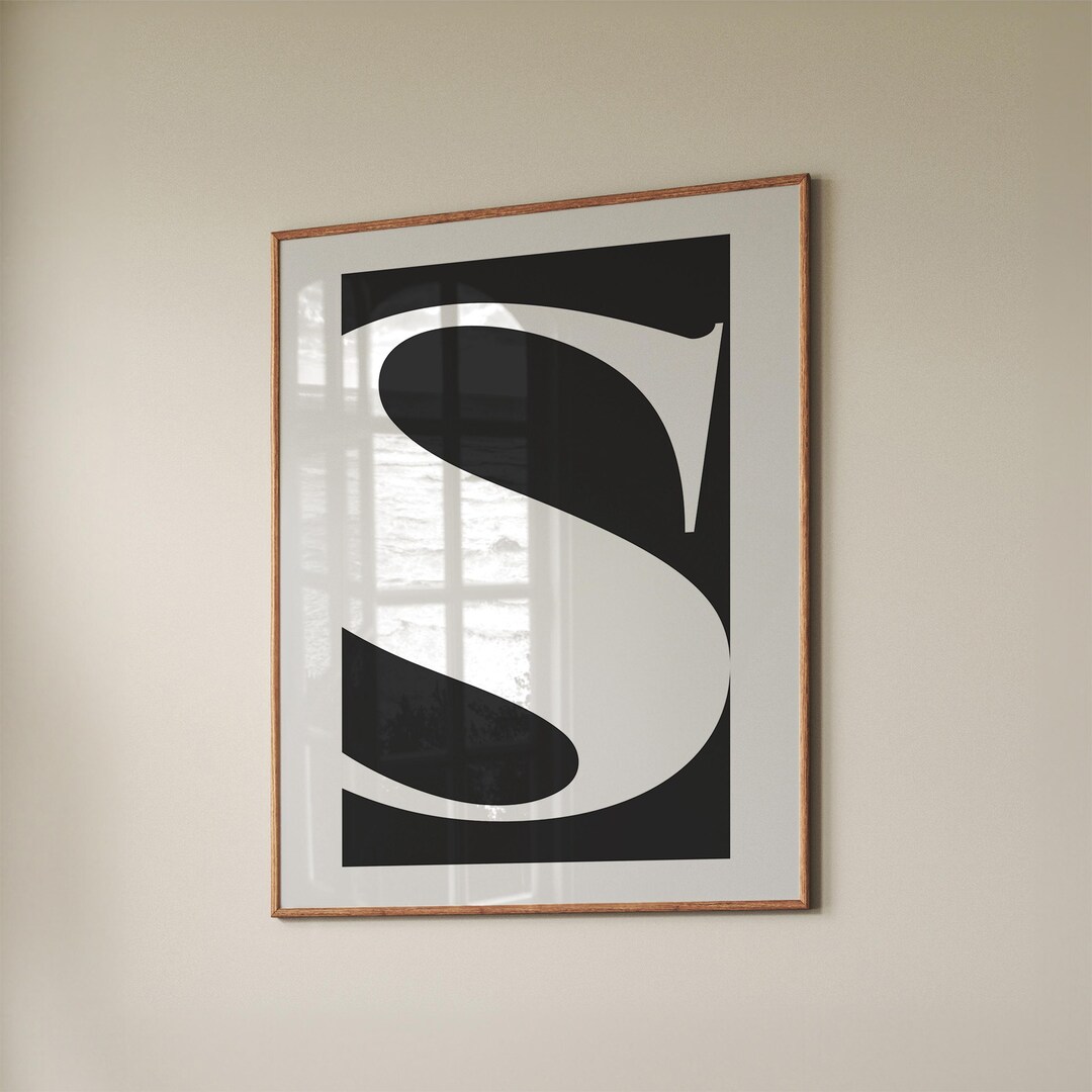 Letter S Print, Custom Initial Poster, Black and White Wall Art ...