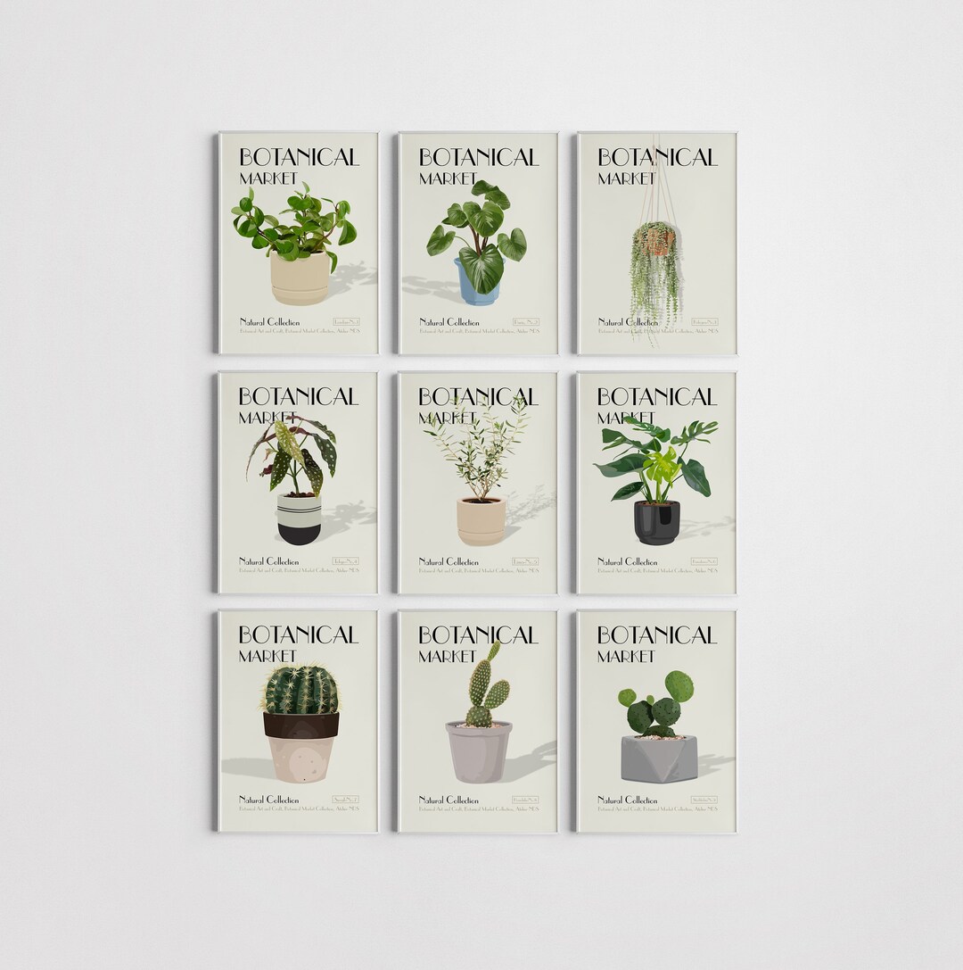 Botanical Art Poster, Gallery Wall Set of 9, Botanical Print, Flowar ...