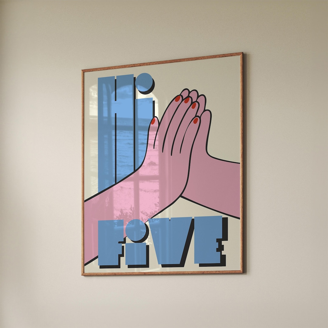 Hi Five Wall Print, Funky Wall Art Decor, Printable Wall Art, Bold Type ...
