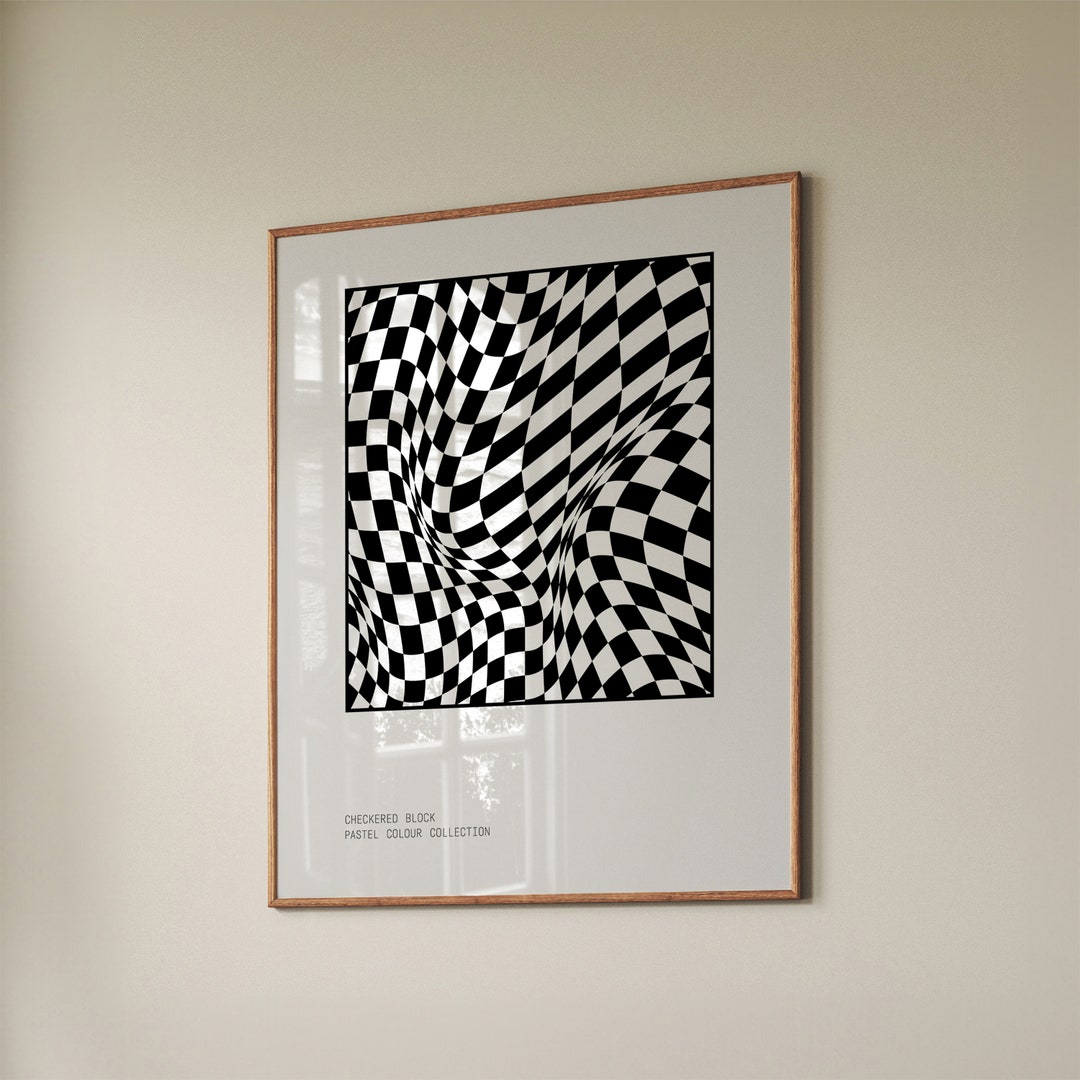Checkered Wavy Print, Retro Black and White Printable Wall Art, Vintage ...
