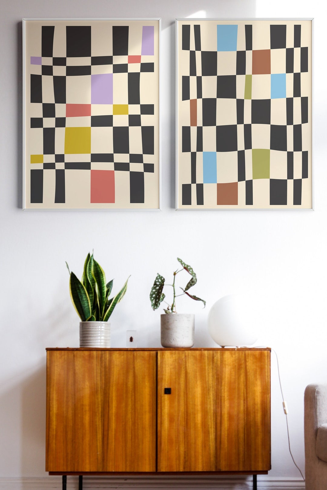 Checkered Art Set, Printable Wall Art Trendy, Checkered Wavy Retro ...