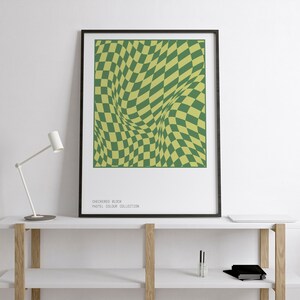 Checkered Wavy Retro Digital Art Print, Green Printable Wall Art Trendy ...