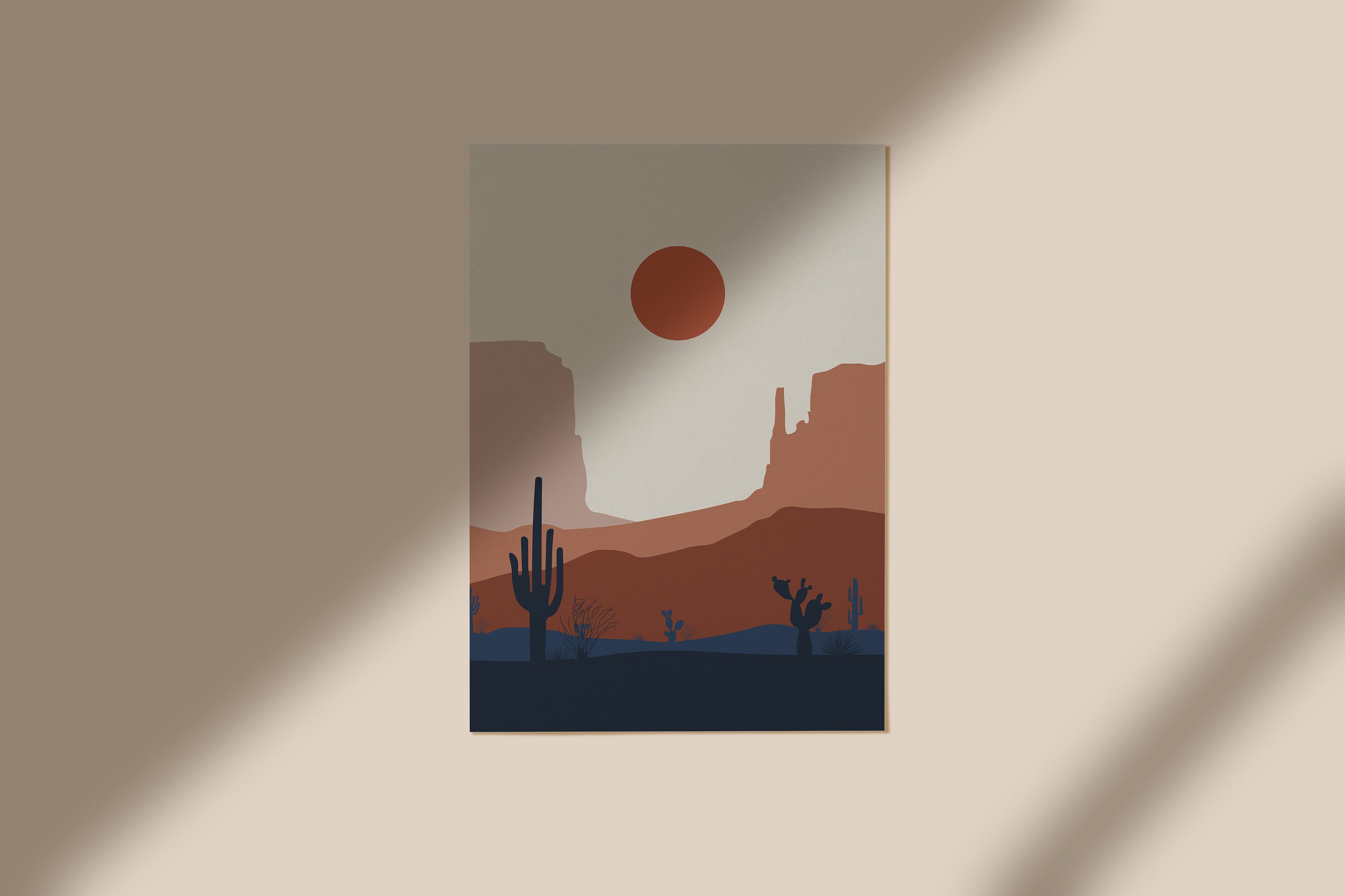 Mid Century Modern Boho Desert Printable Poster Cactus | Etsy