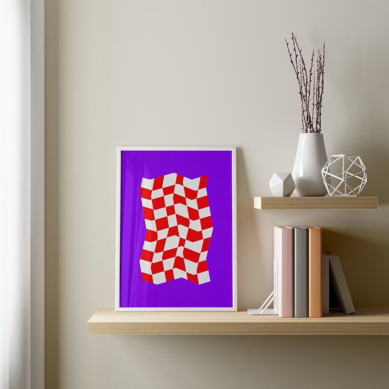Neon Checkered Wall Art Download Checker Printable Poster - Etsy
