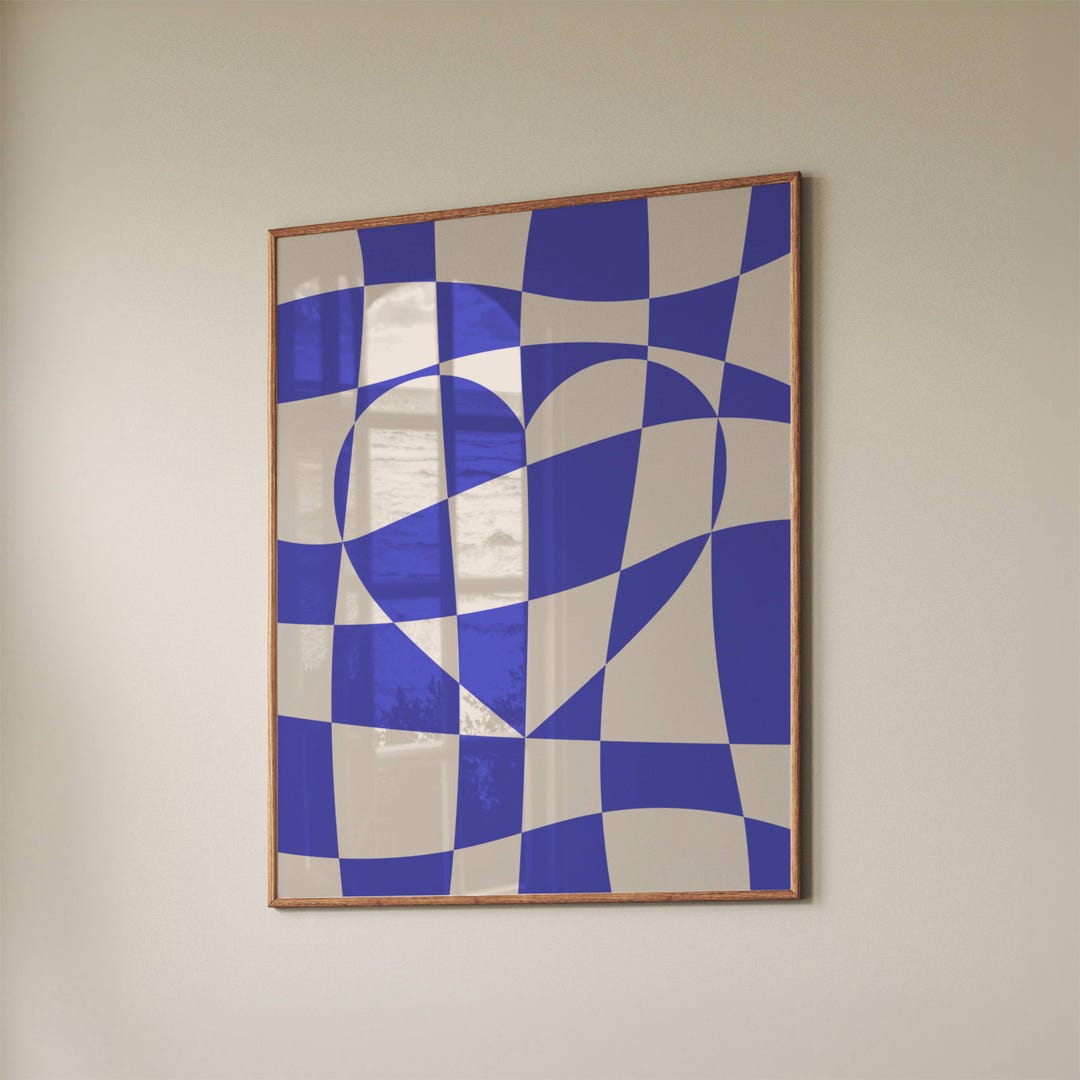 Blue Checkered Heart Print: Retro Dorm Decor (digital Download) - Etsy