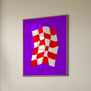 Checkered Wavy Retro Digital Art Print, Neon Printable Wall Art Trendy ...
