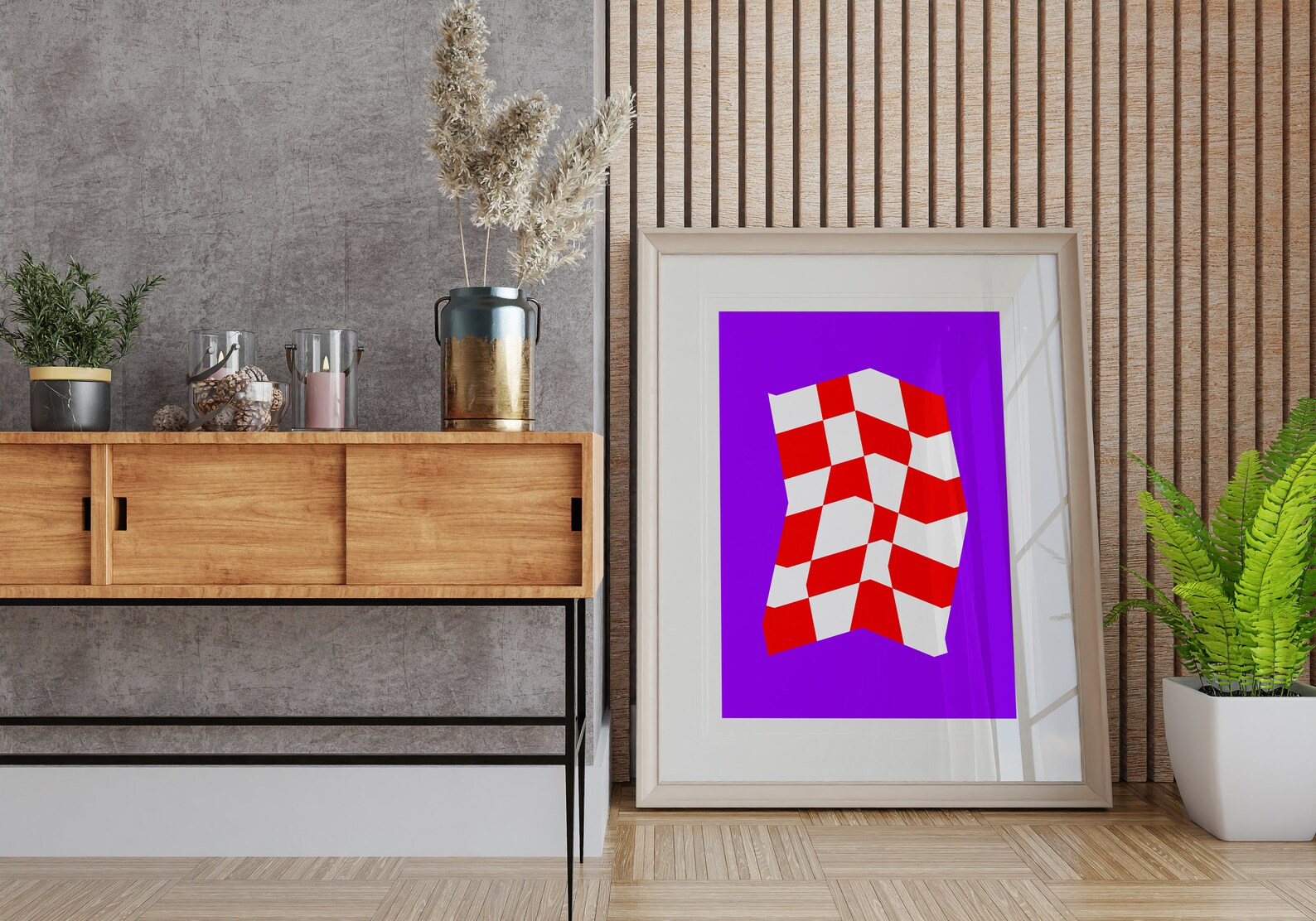 Checkered Wavy Retro Digital Art Print Neon Printable Wall | Etsy