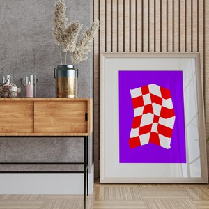 Checkered Wavy Retro Digital Art Print, Neon Printable Wall Art Trendy ...