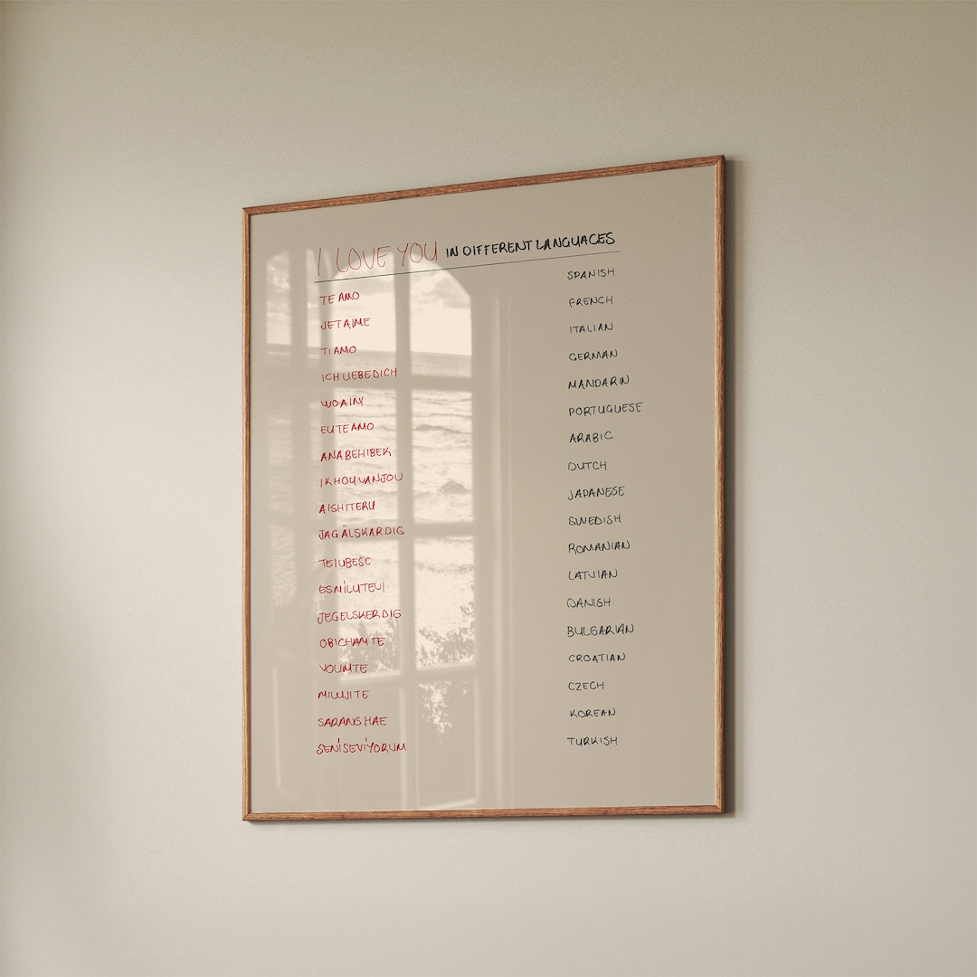 I Love You in Different Languages Print: Minimalist Bedroom Decor ...