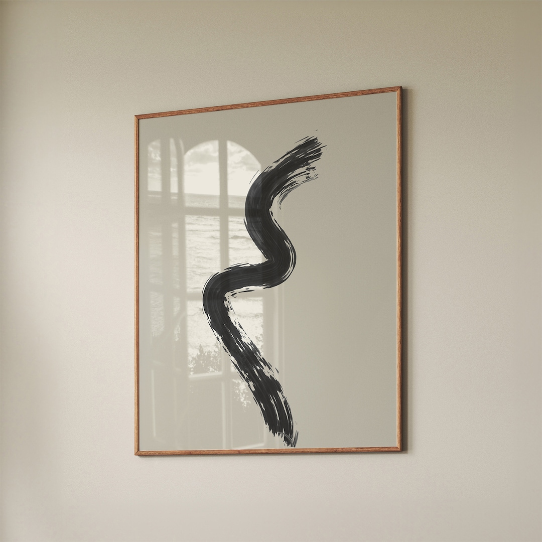 Abstract Line Art Print, Black Line Art Print, Mid Century Modern Wall ...