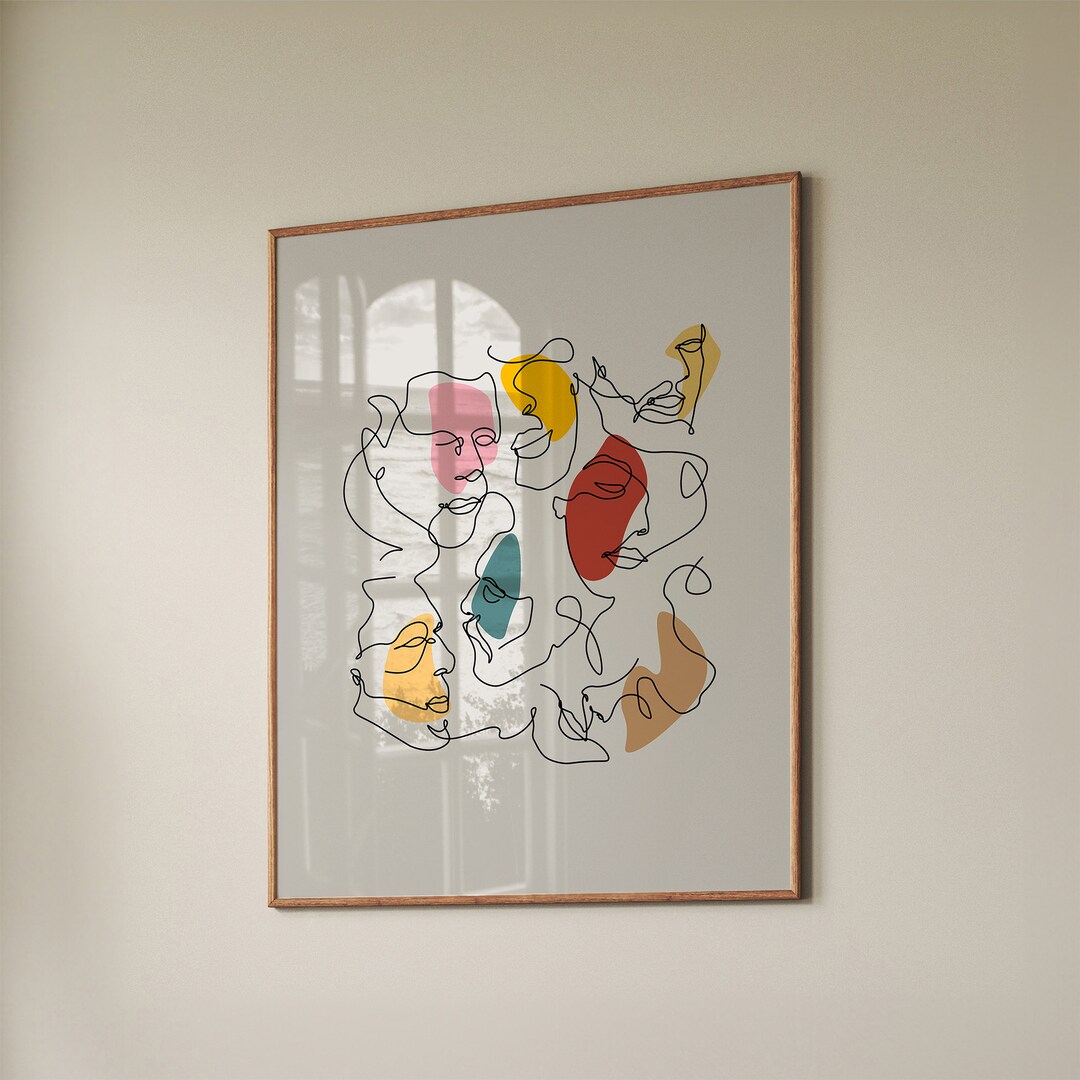 Abstract Line Poster, Minimalist Wall Art, One Line Colorful Drawing ...