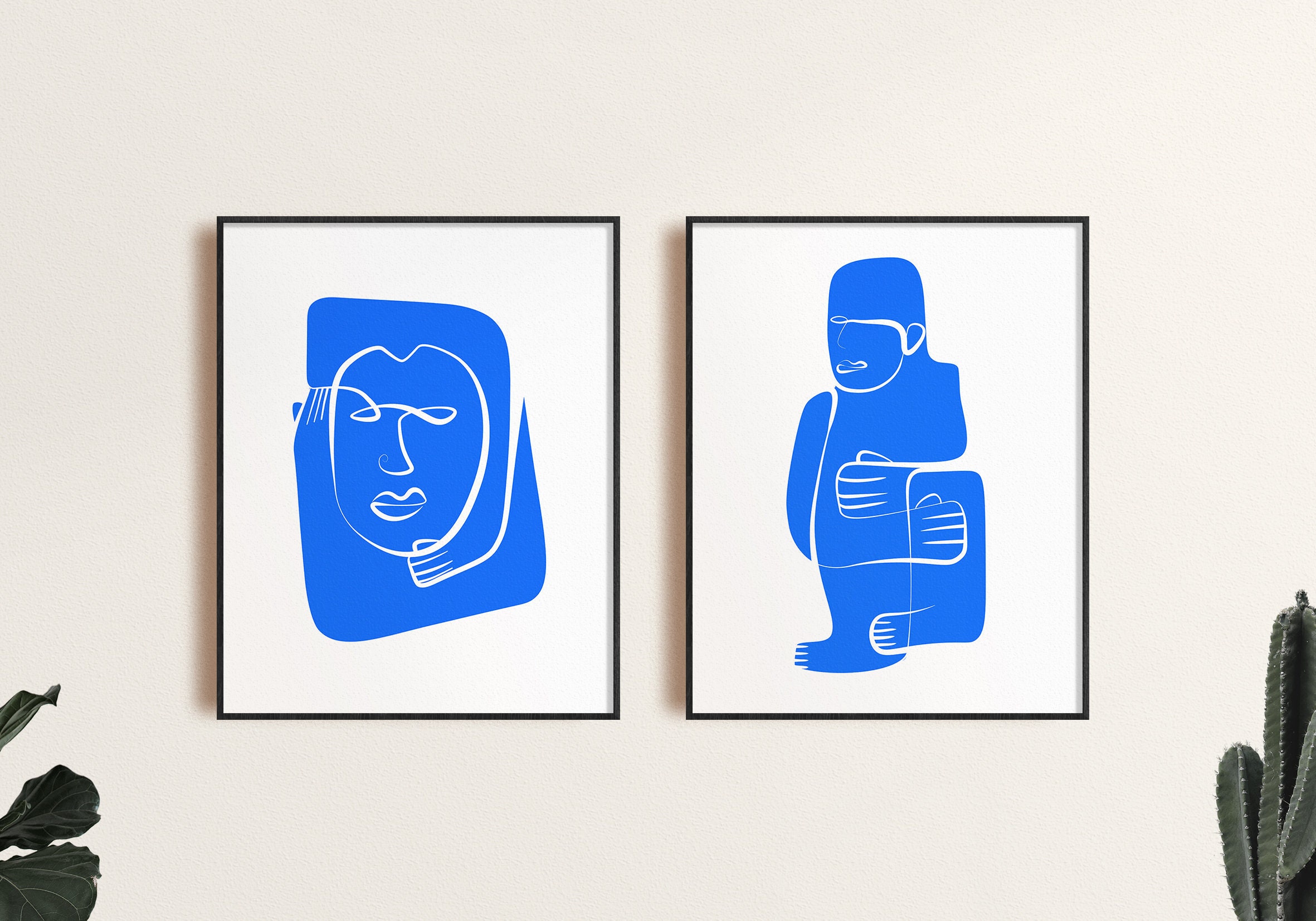Abstract Blue Art Poster Set of 2 Prints Minimalist Wall Art | Etsy
