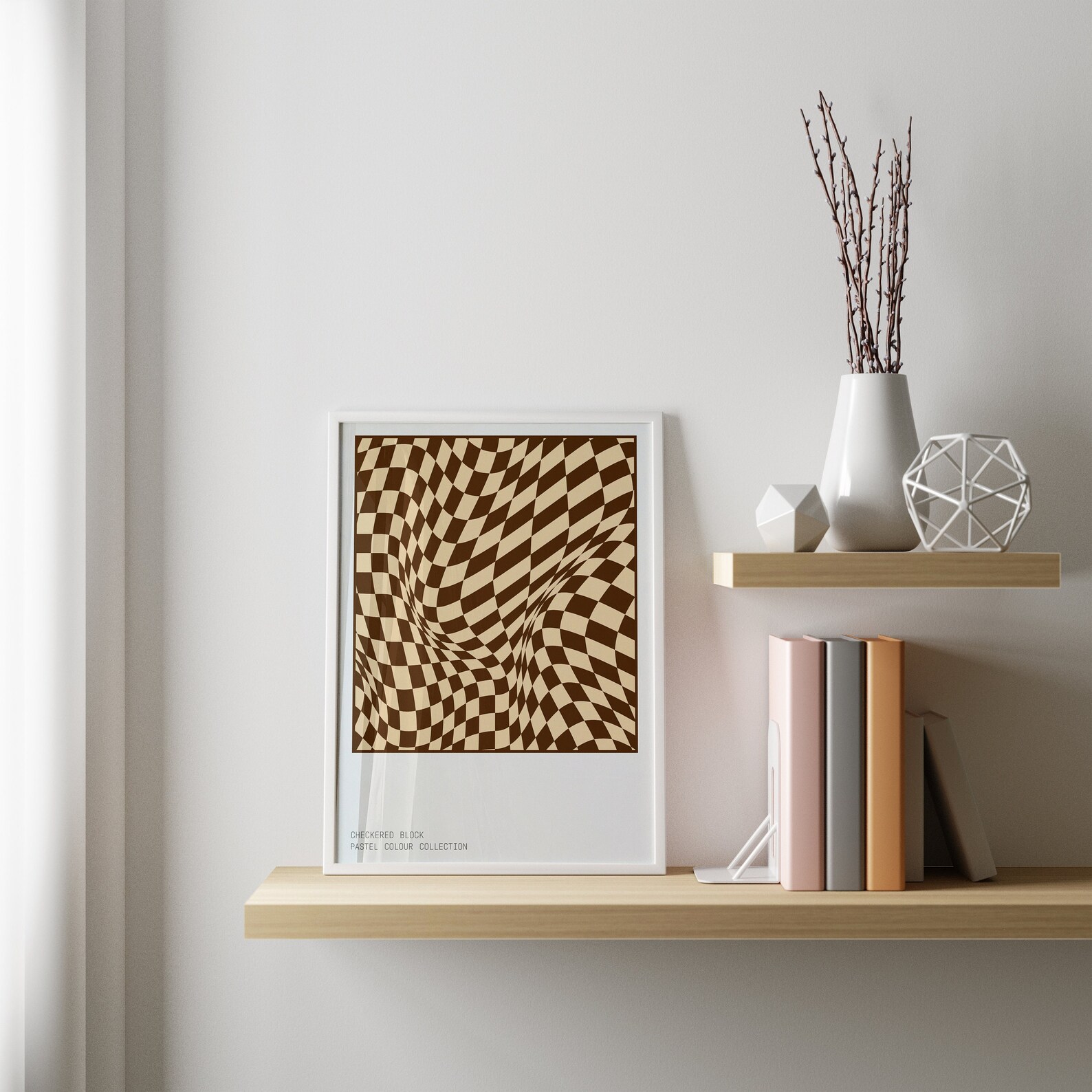 Checkered Wavy Retro Digital Art Print Brown and Beige - Etsy