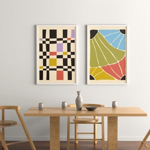 Checkered Art Set, Printable Wall Art Trendy, Checkered Wavy Retro ...