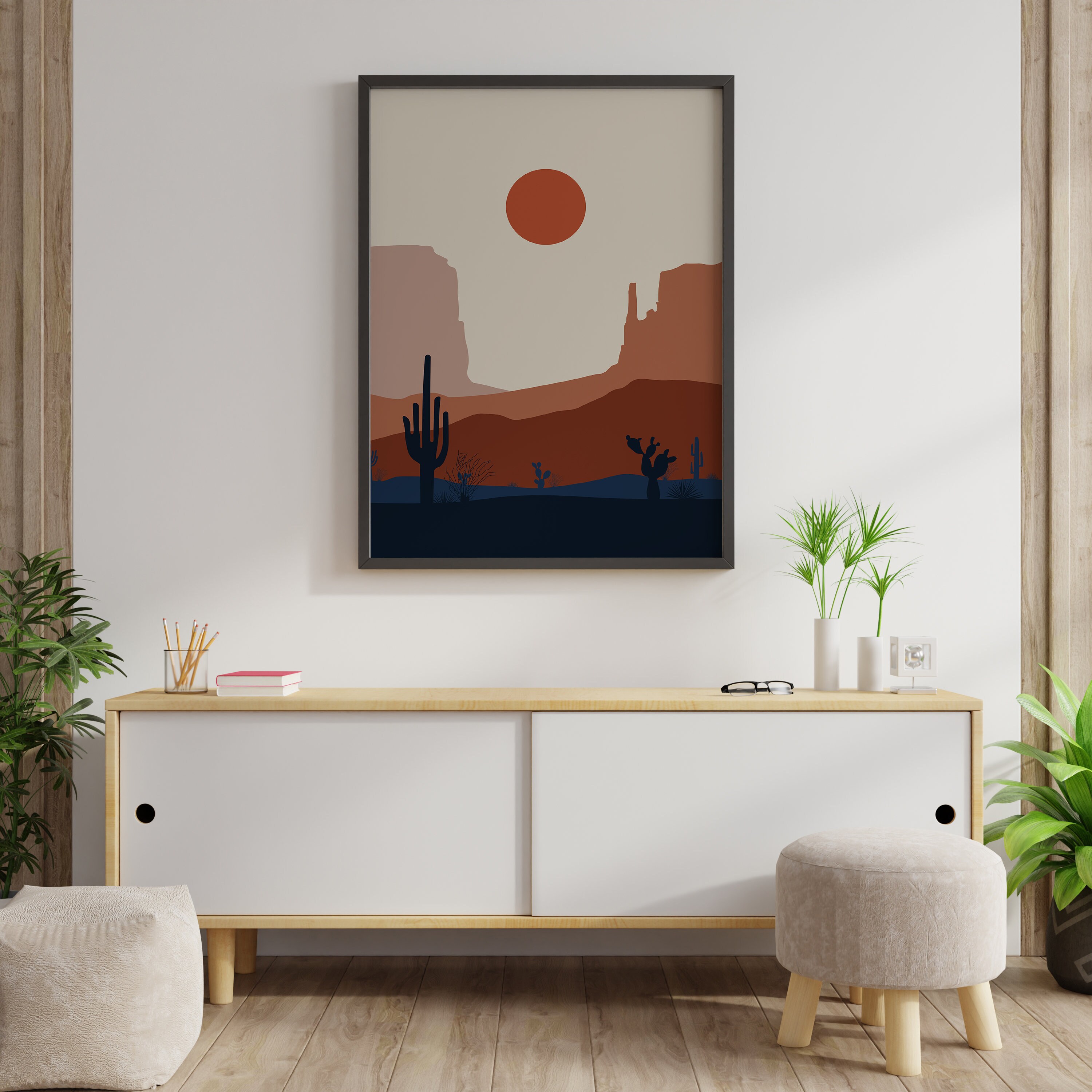 Mid Century Modern Boho Desert Printable Poster Cactus | Etsy