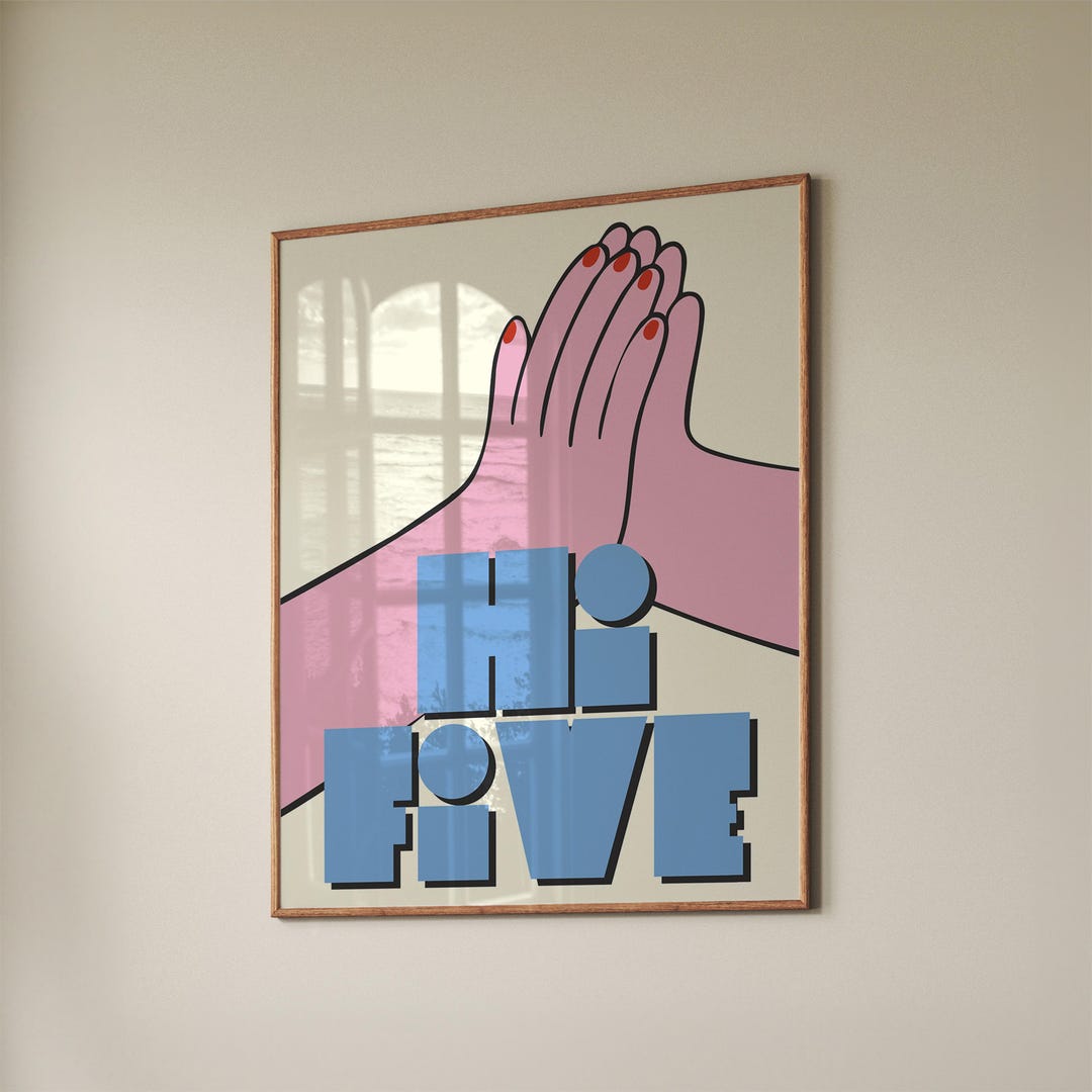 Hi Five Poster, Bold Type Poster, Hello Print, Fun Gallery Art Poster ...