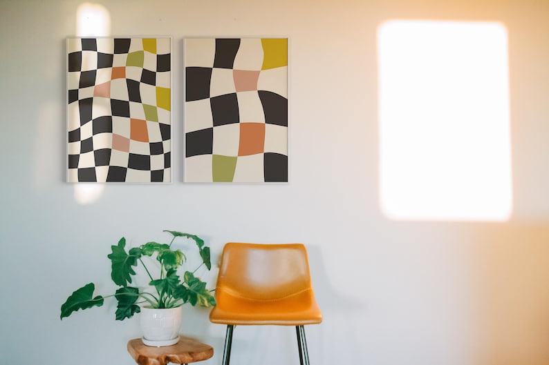 Checkered Retro Art Print: Funky Wavy Squares Poster (digital Download ...