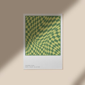 Checkered Wavy Retro Digital Art Print, Green Printable Wall Art Trendy ...