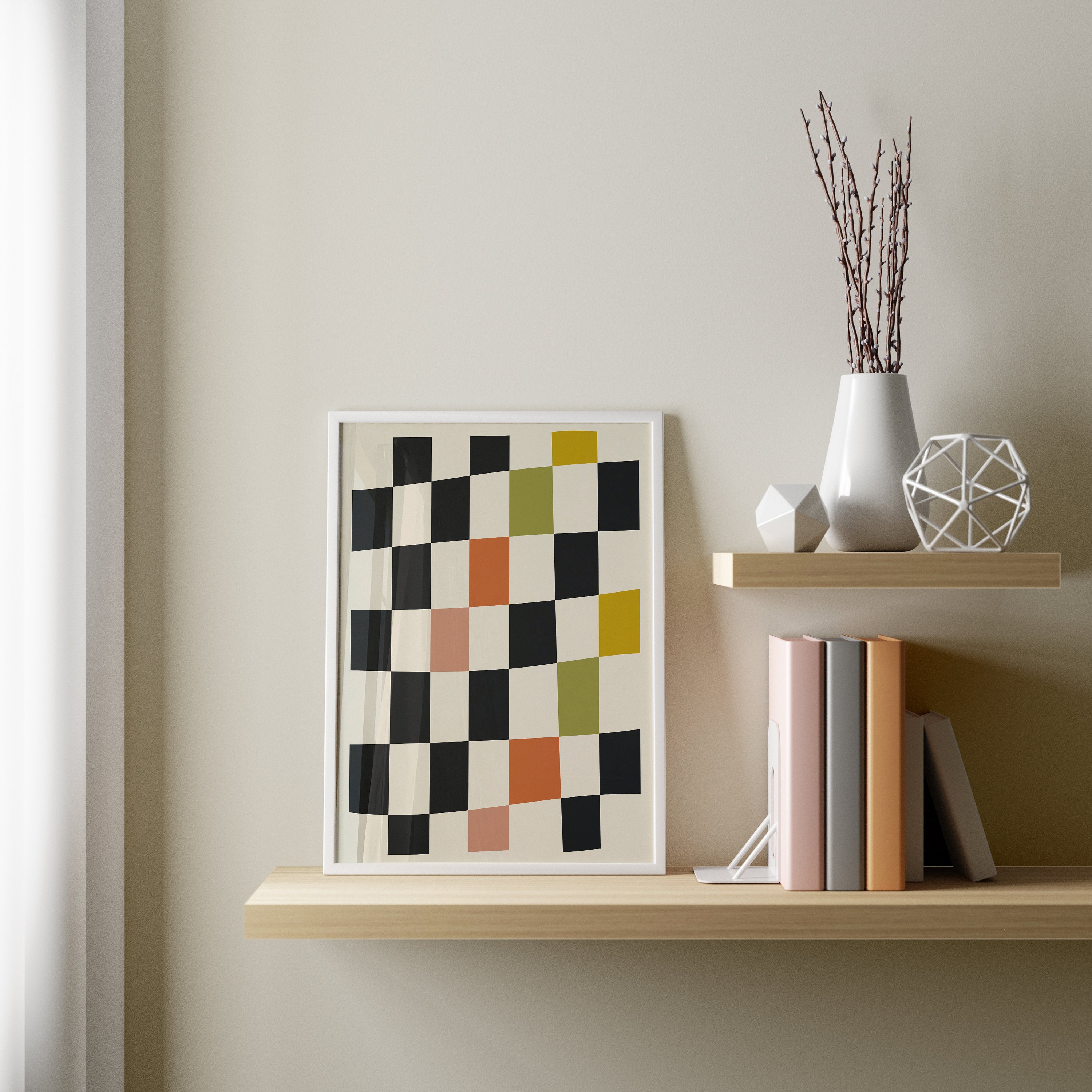 Funky Checkered Wavy Retro Set Digital Art Print Cream and | Etsy