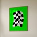 Funky Checkered Retro Art Print: Neon Green, Black & White (digital ...