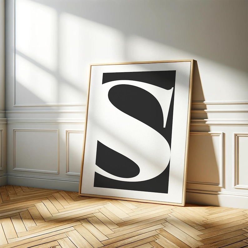 Letter S Print: Black and White Scandinavian Initial Poster (digital ...