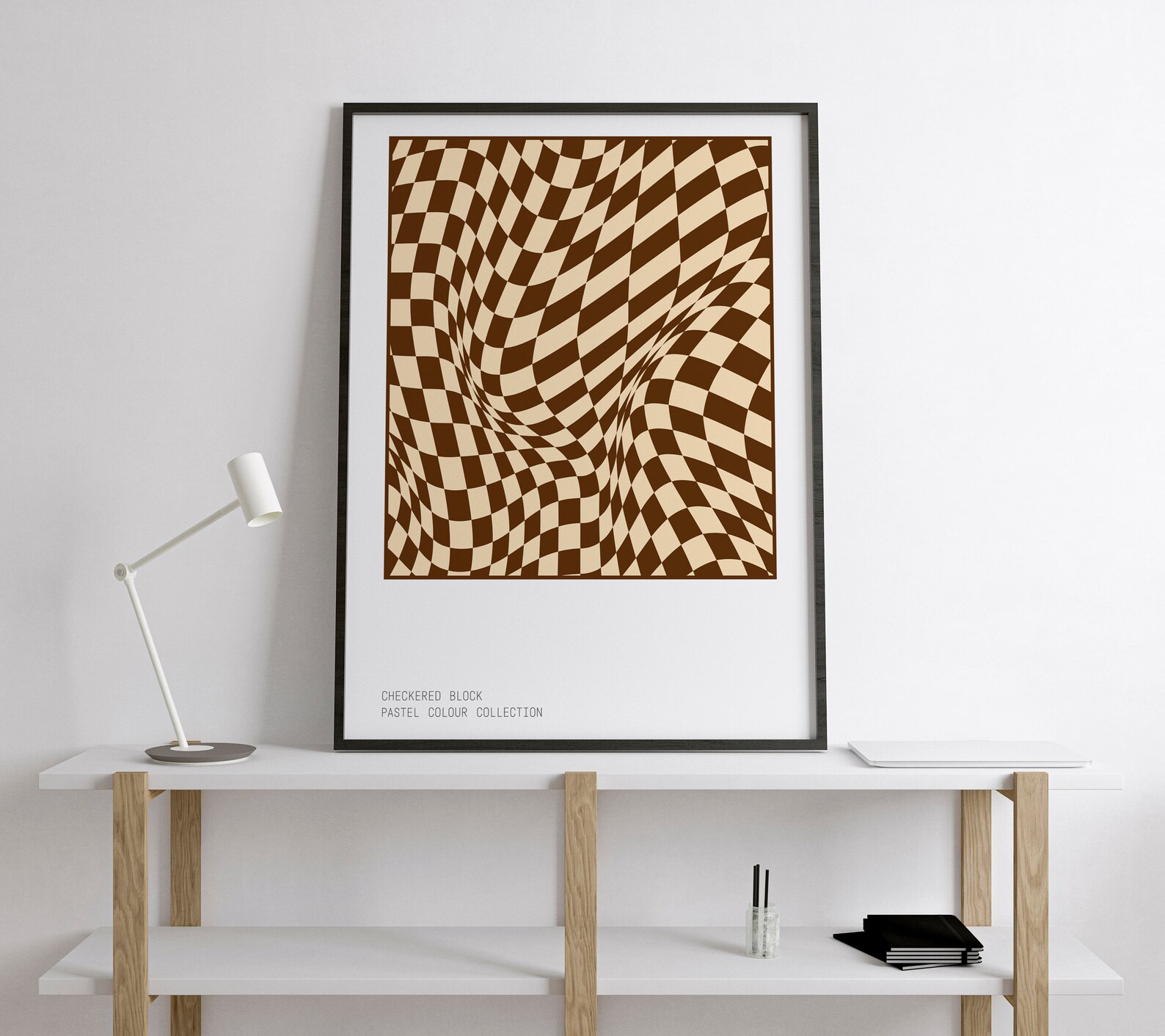 Checkered Wavy Retro Digital Art Print Brown and Beige - Etsy