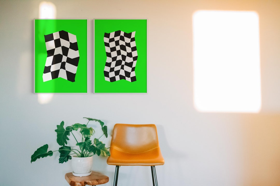 Neon Checkered Wall Art Download, Checker Printable Poster, Trendy ...