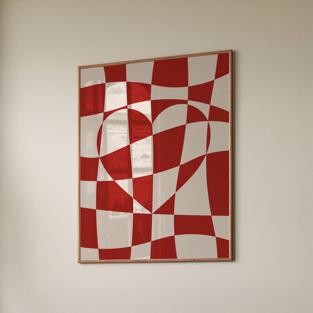 Red Psychedelic Poster, Red Heart Wall Decor, Girly Room Decor, Trendy ...