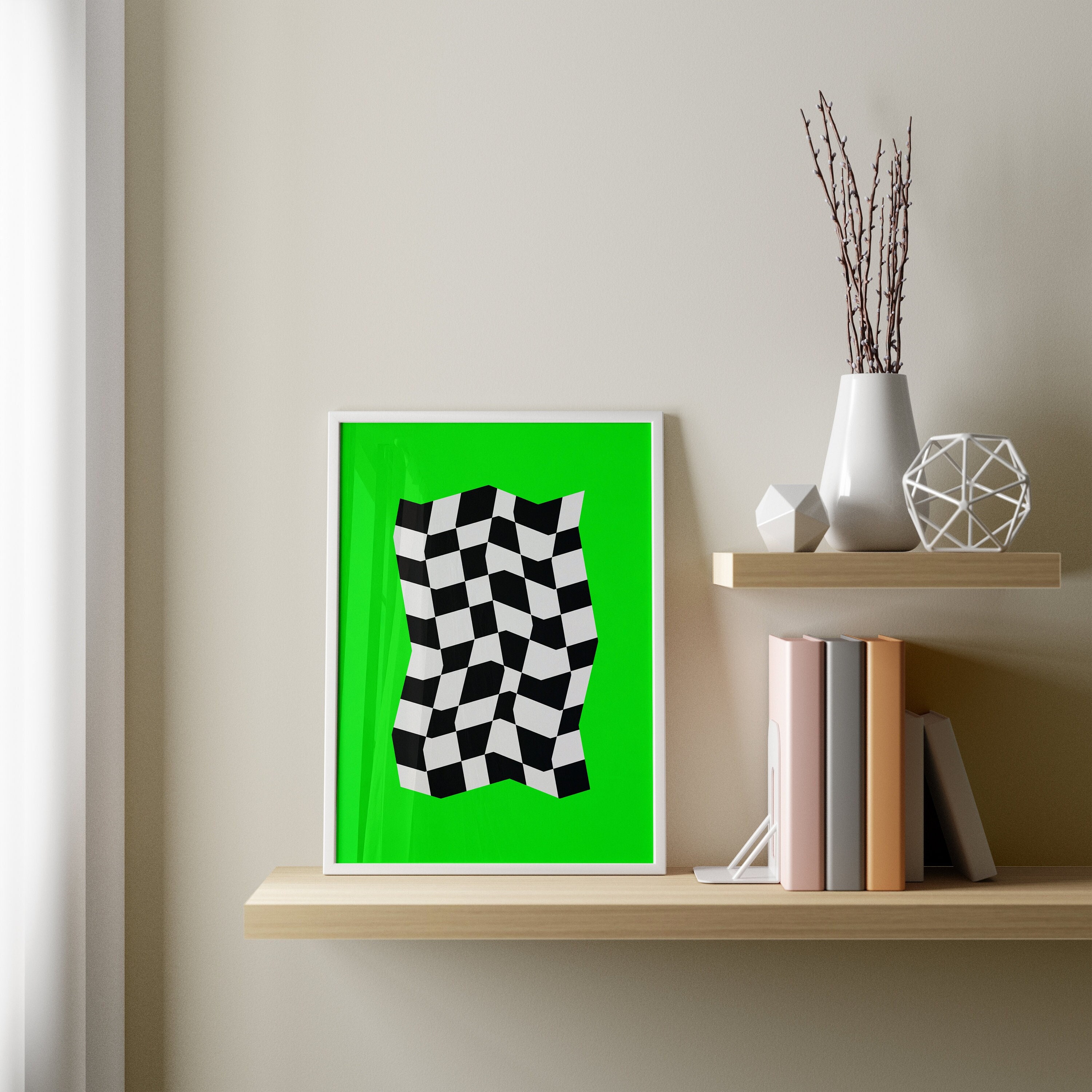 Neon Checkered Wall Art Download Checker Printable Poster - Etsy