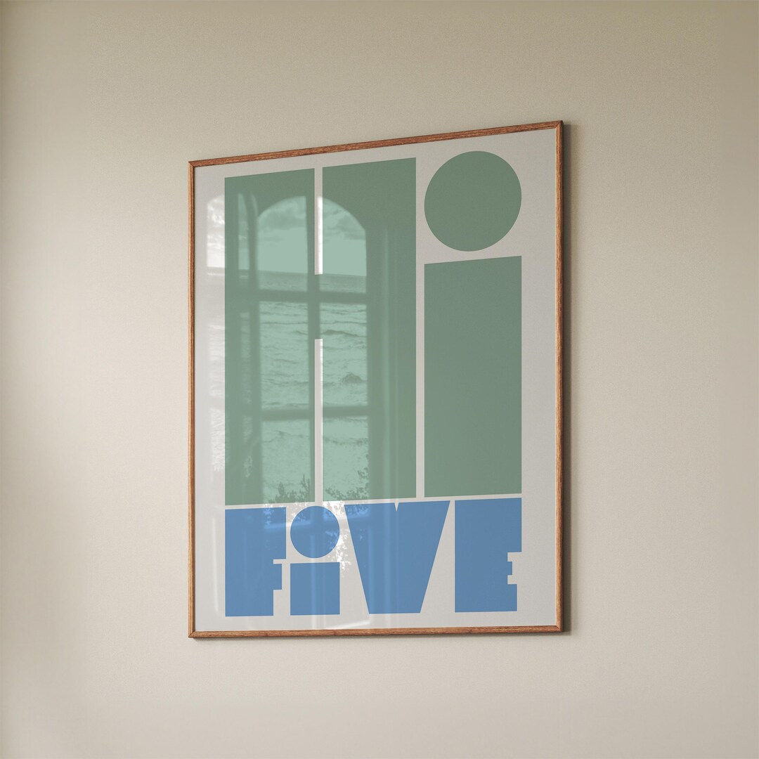 Hi Five Art Decor, Bold Type Poster, Printable Wall Art, Green - Blue ...