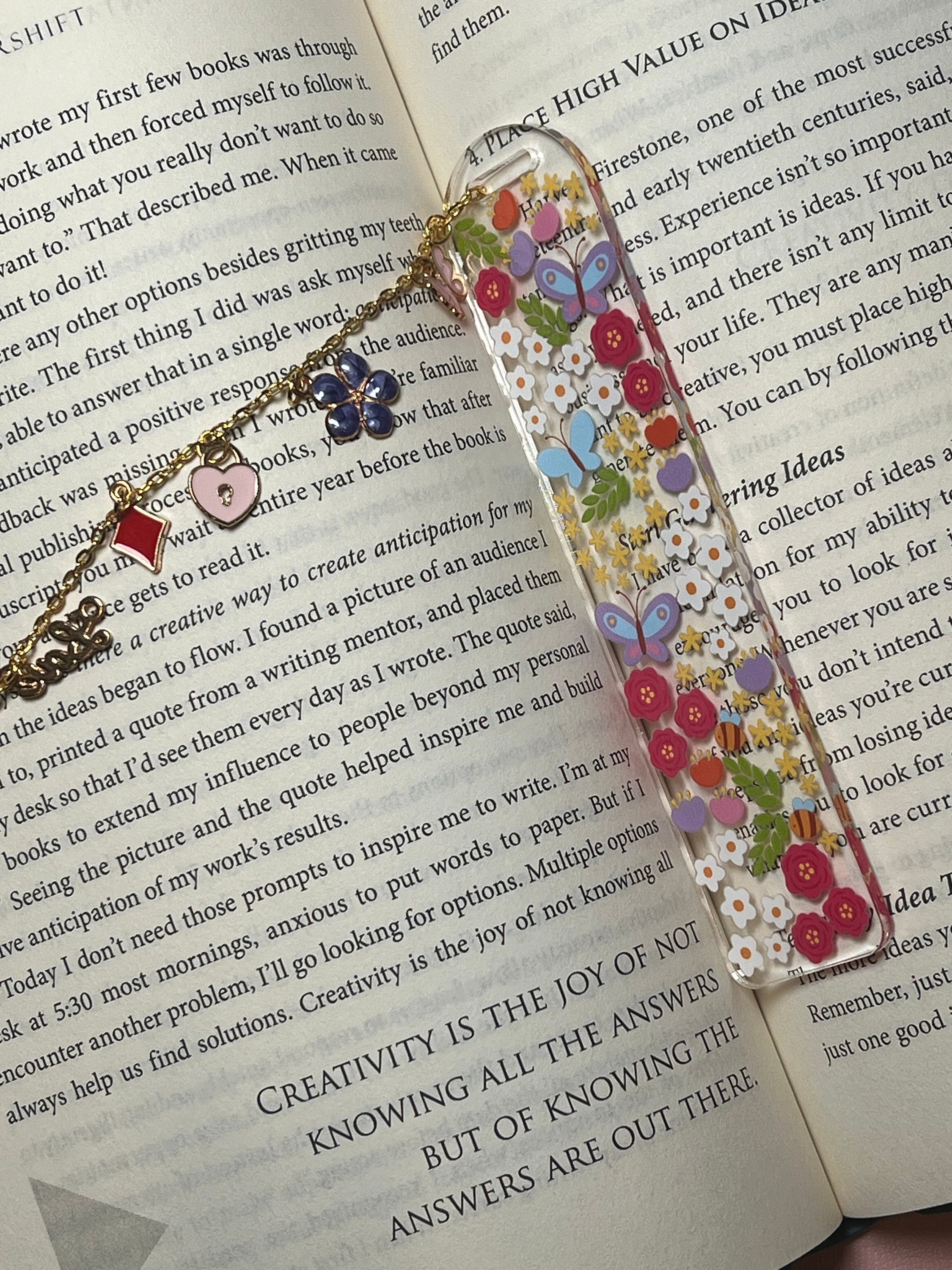 Floral Resin Bookmark With Gold Charm Chain: Butterfly & Bee Design - Etsy