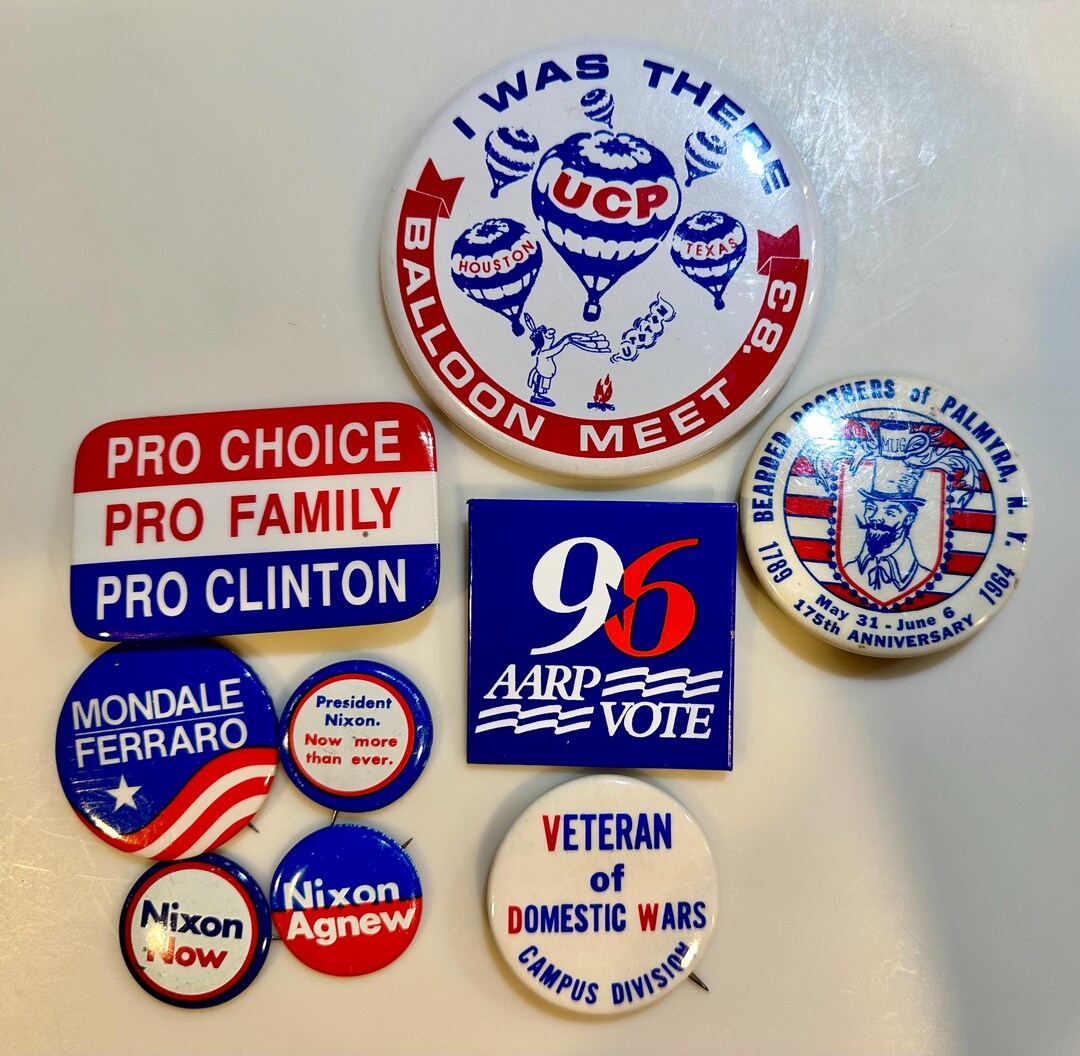 Vintage Political Buttons Nixon Agnew Clinton Mondale Ferraro UCP ...