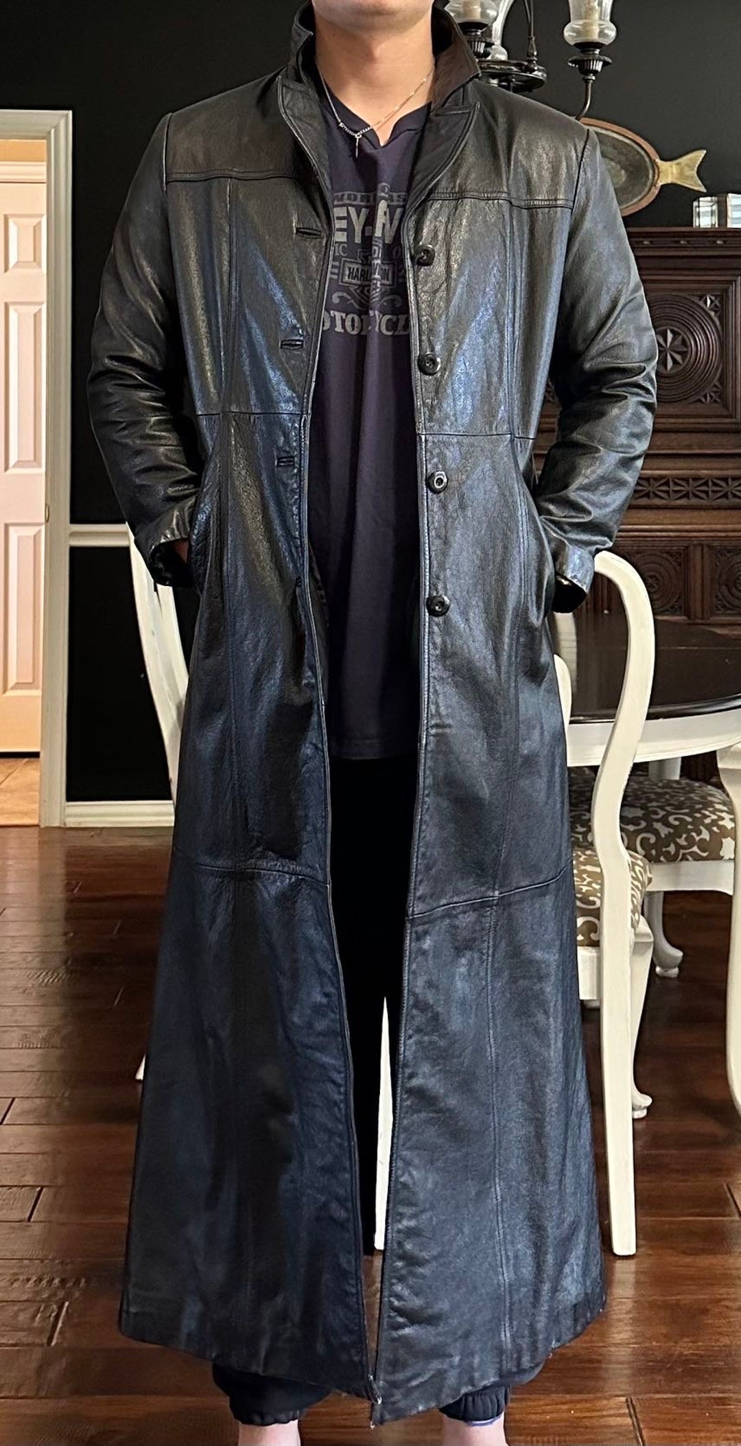 Vintage Maxima Black Leather Long Trench Coat Jacket Size XL - Etsy