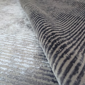 Bright Dark Gray Beige Stripe Velvet Upholstery Textile Fabric, Grey ...