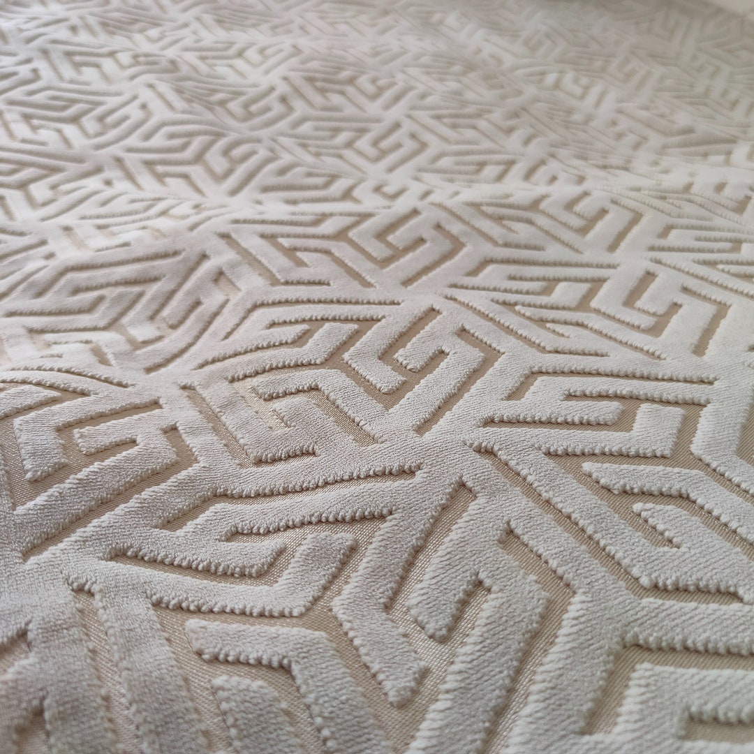 Matte Pebble Beige Upholstery Geometric Velvet Textile Fabric , Cream ...