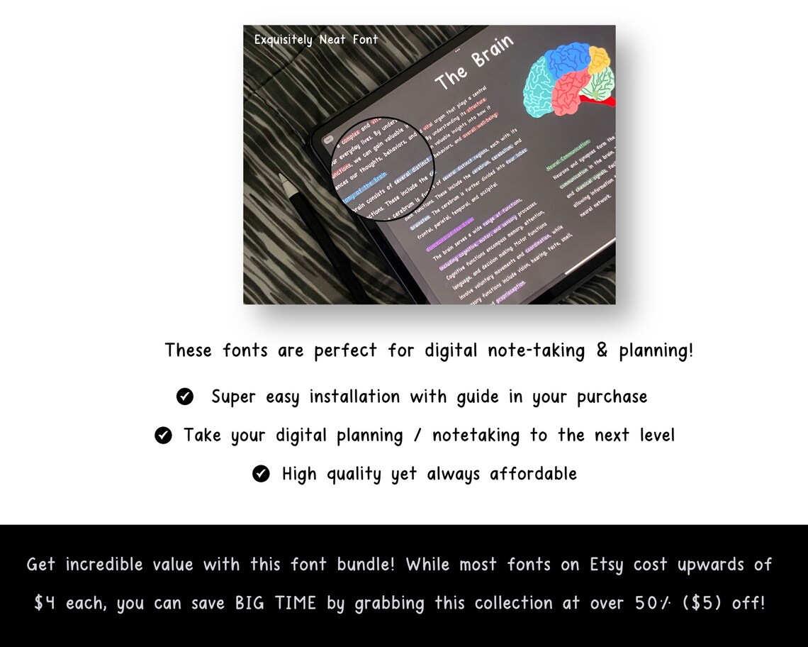 Neat Handwriting Font Bundle for Note-taking, Digital Planning Font ...