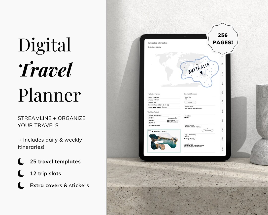 Digital Travel Journal, Digital Vacation Planner Hyperlinked, Digital ...
