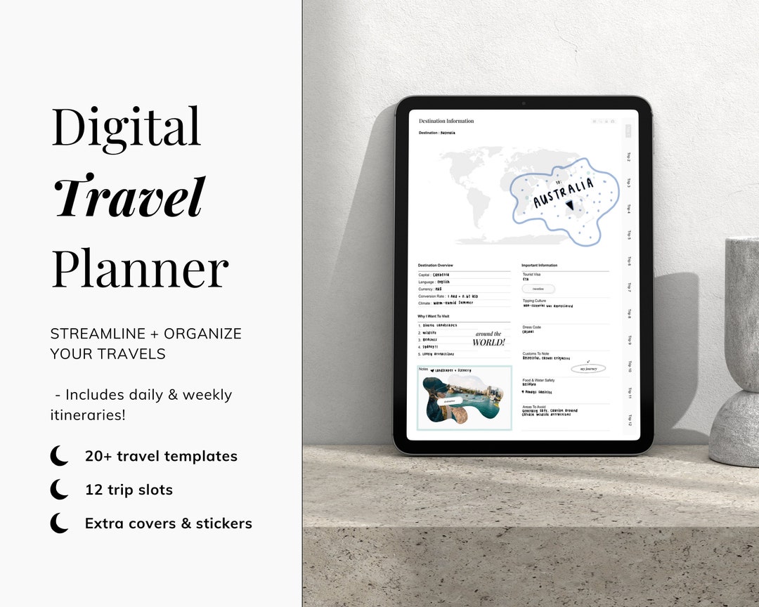 Digital Travel Journal Digital Vacation Planner Hyperlinked - Etsy