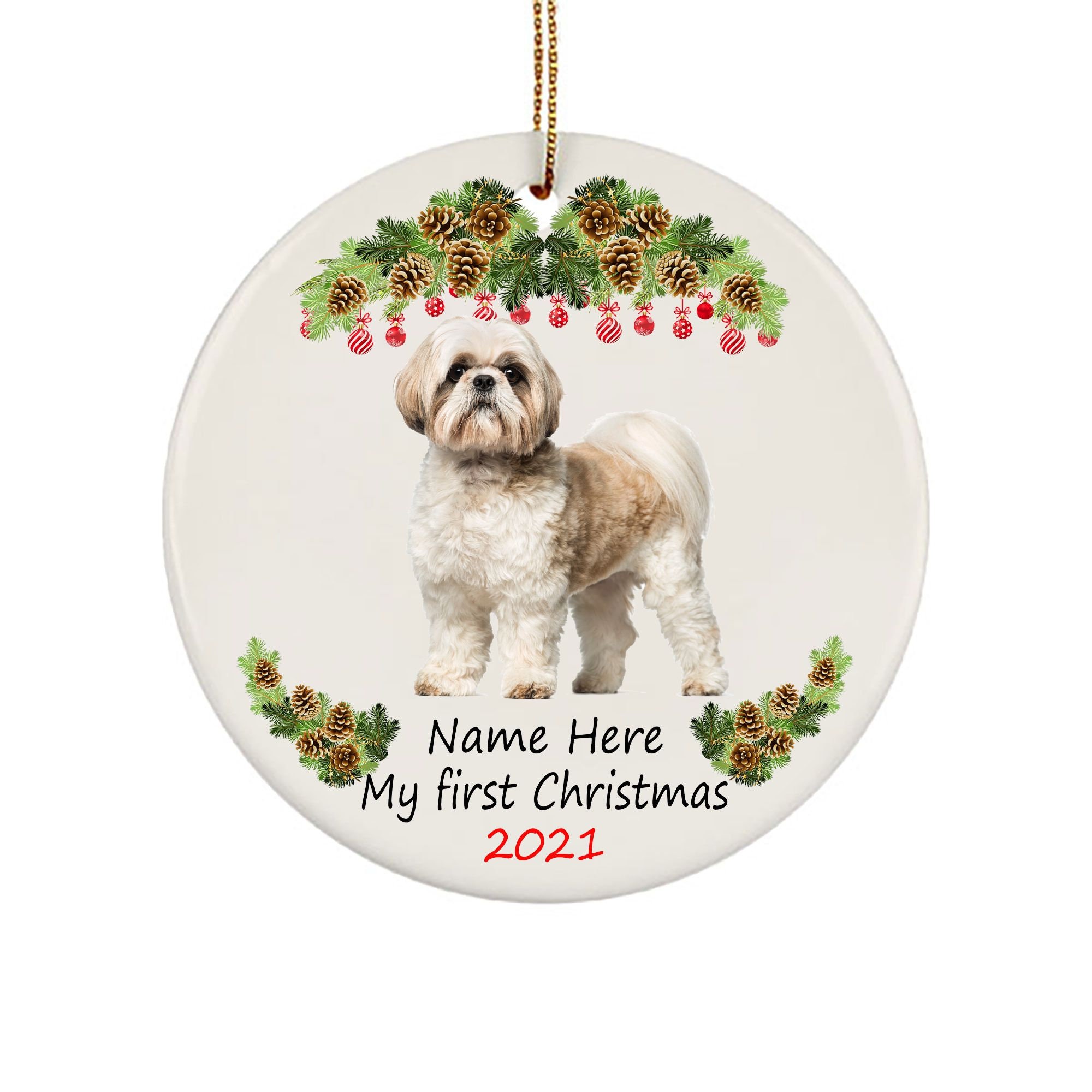 Personalized Name Shih Tzu Ornaments For Chistmas Tree Designed & Sold ...