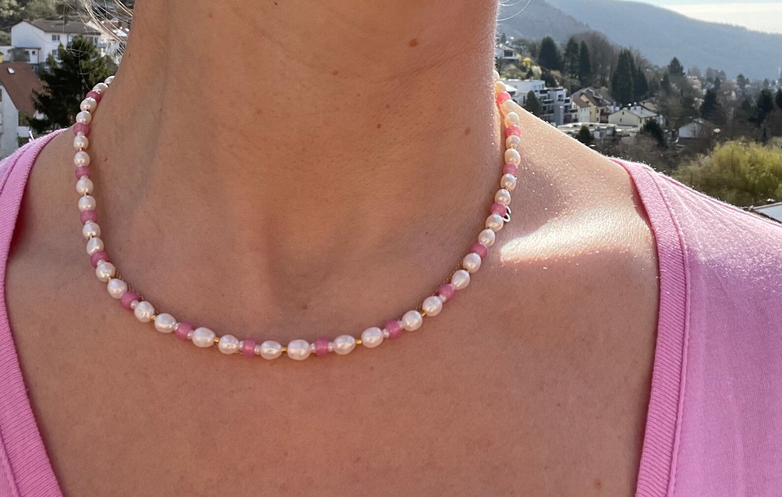 Zarte Perle & Rose Halskette rosy Perlen und Rose Boho - Etsy.de