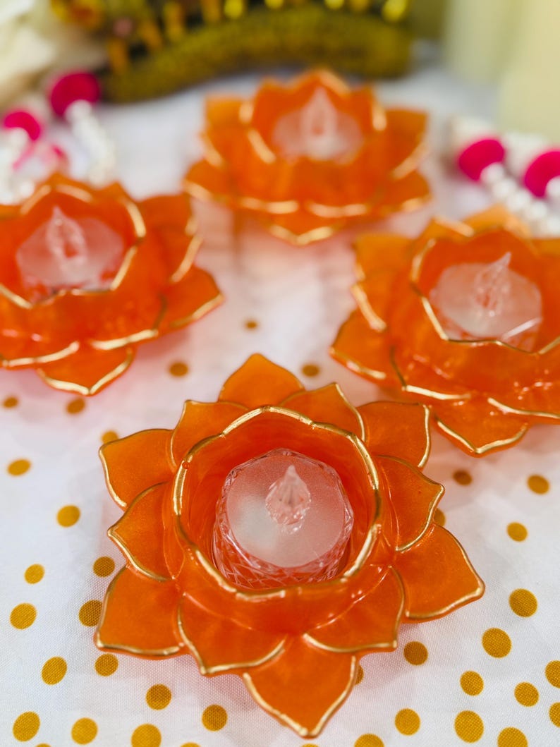 Handmade Resin Lotus Tea Light Holder: Spiritual Home Decor Dining ...