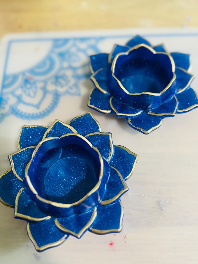 Handmade Resin Lotus Tea Light Holder: Spiritual Home Decor Dining ...