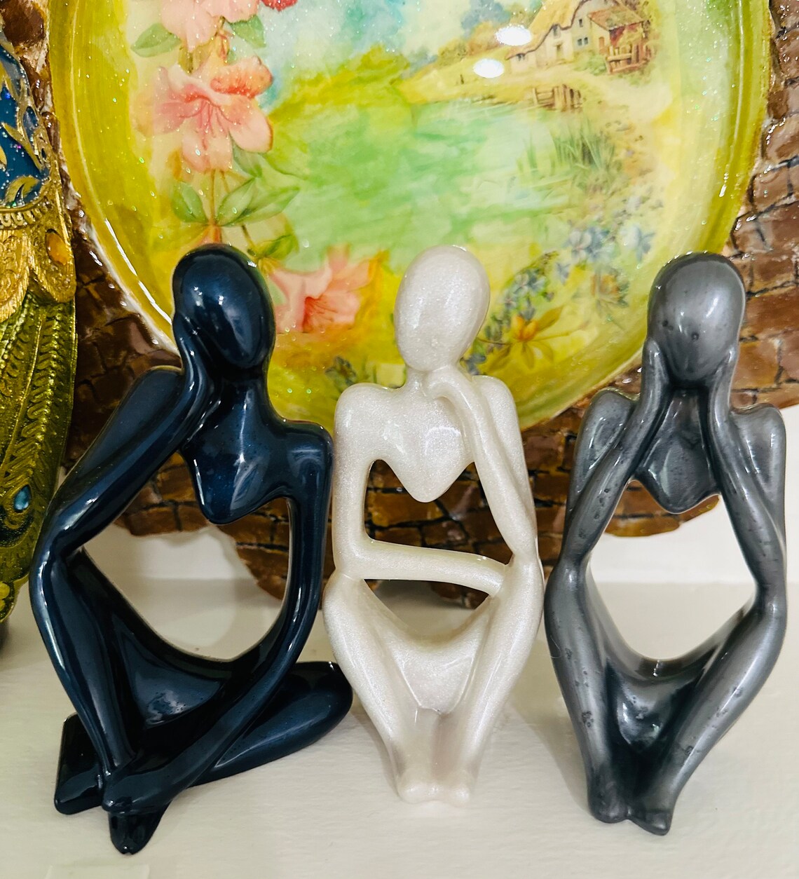 Abstract Thinker Statue Set of 3 Resin Figurine Modern Sculpture ...