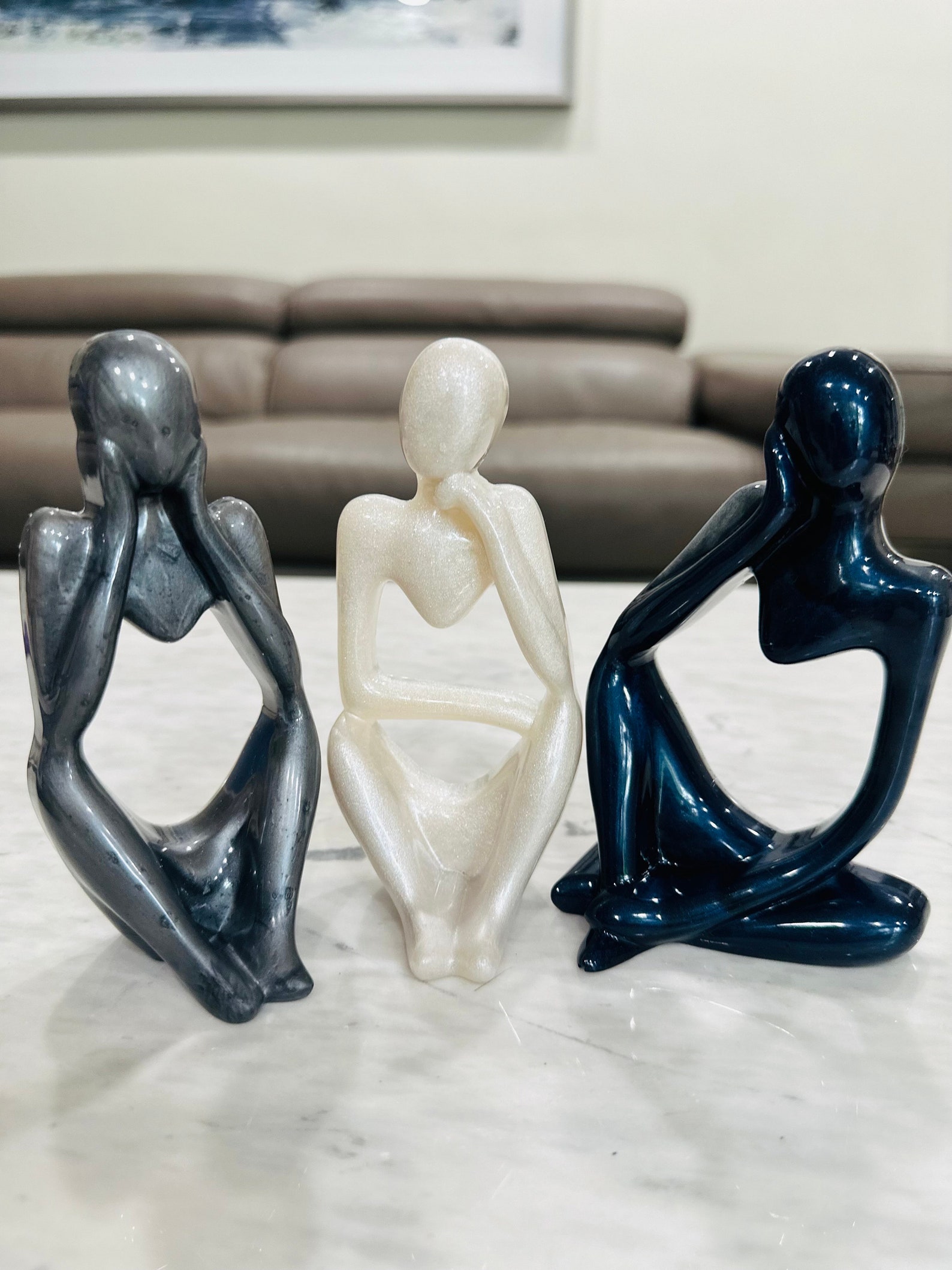 Abstract Thinker Statue Set of 3 Resin Figurine Modern Sculpture ...