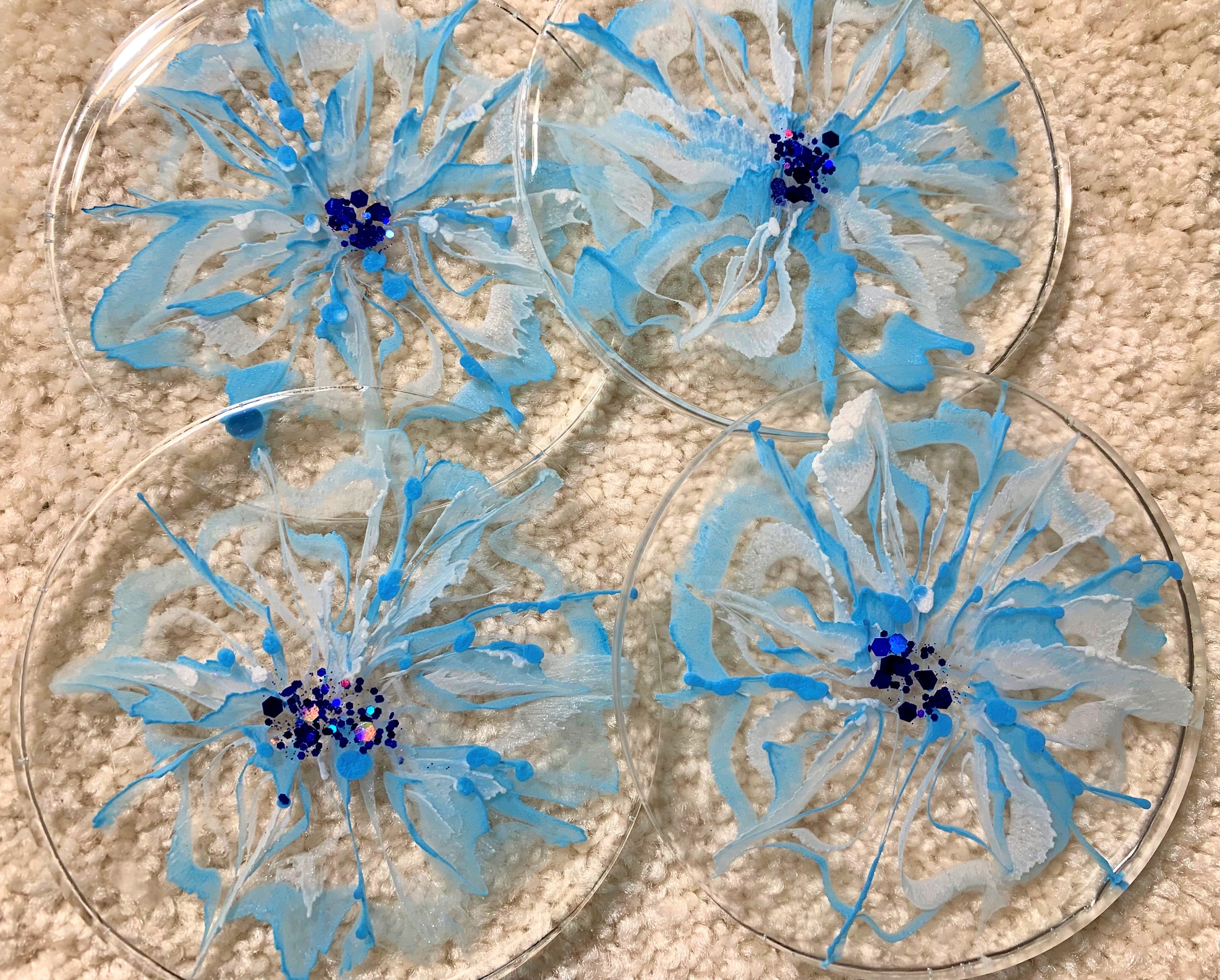 Epoxy Resin 3d Floral Coaster Set of 4 With Holder Handmade Flower ...